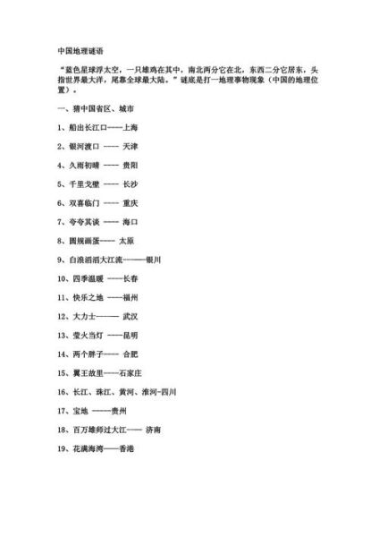 地理谜语大全_如何快速猜出谜底-第1张图片-山城妙识 地理谜语大全_如何快速猜出谜底-第1张图片-山城妙识